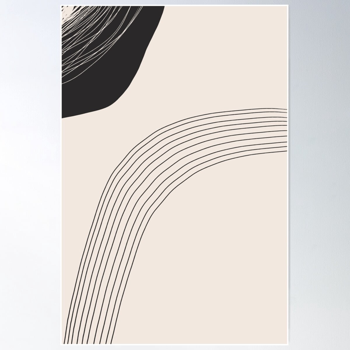 Abstract Line Drawing. Black On Cream. Poster Wall Art, Modern Wall ...