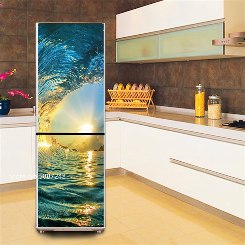 Abstract Line Fridge Stickers Adhesive Full Door Cover for Refrigerator ...