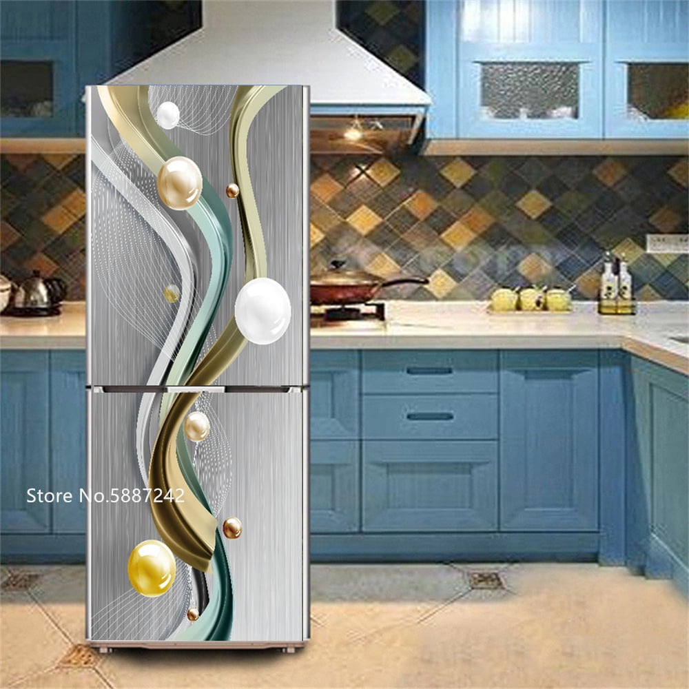 Abstract Line Fridge Stickers Adhesive Full Door Cover for Refrigerator ...