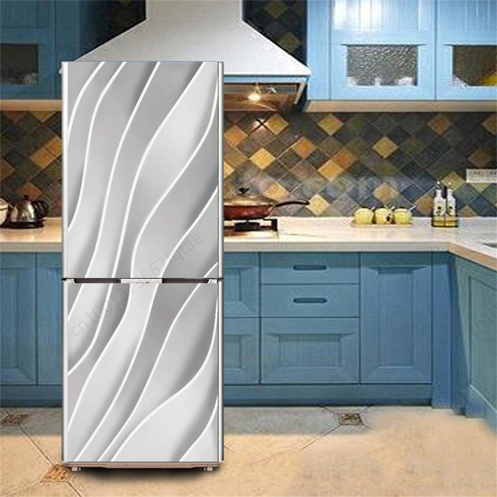 Abstract Line Fridge Stickers Adhesive Full Door Cover for Refrigerator ...