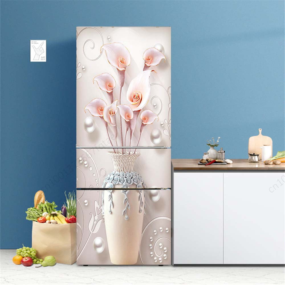 Abstract Line Fridge Stickers Adhesive Full Door Cover for Refrigerator ...