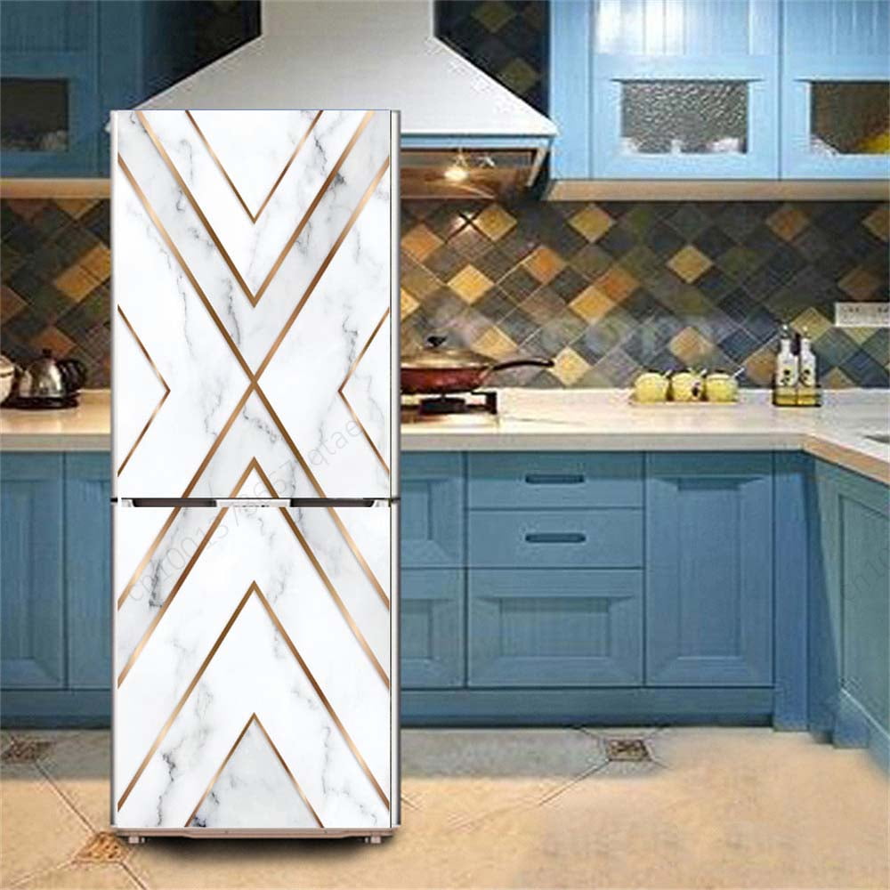 Abstract Line Fridge Stickers Adhesive Full Door Cover for Refrigerator ...