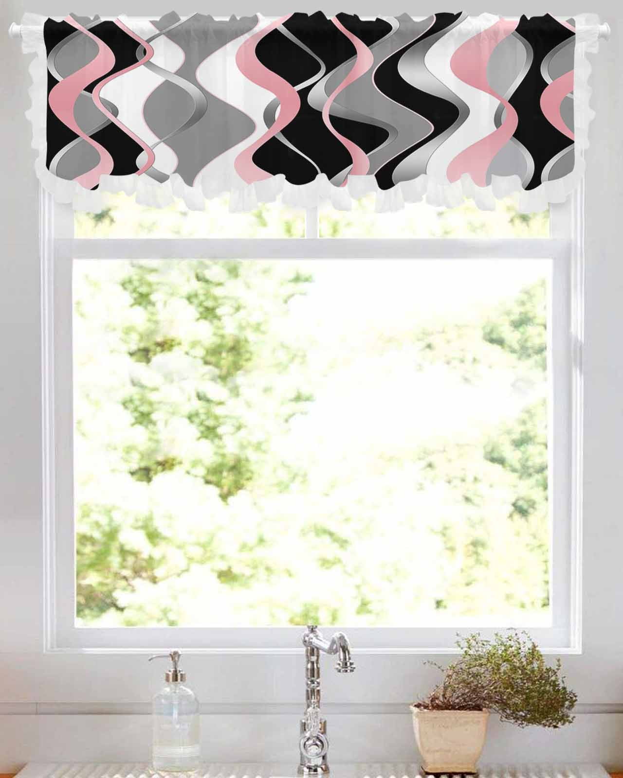 Abstract Line Gradient Pink Short Tulle Half Curtains for Living Room ...