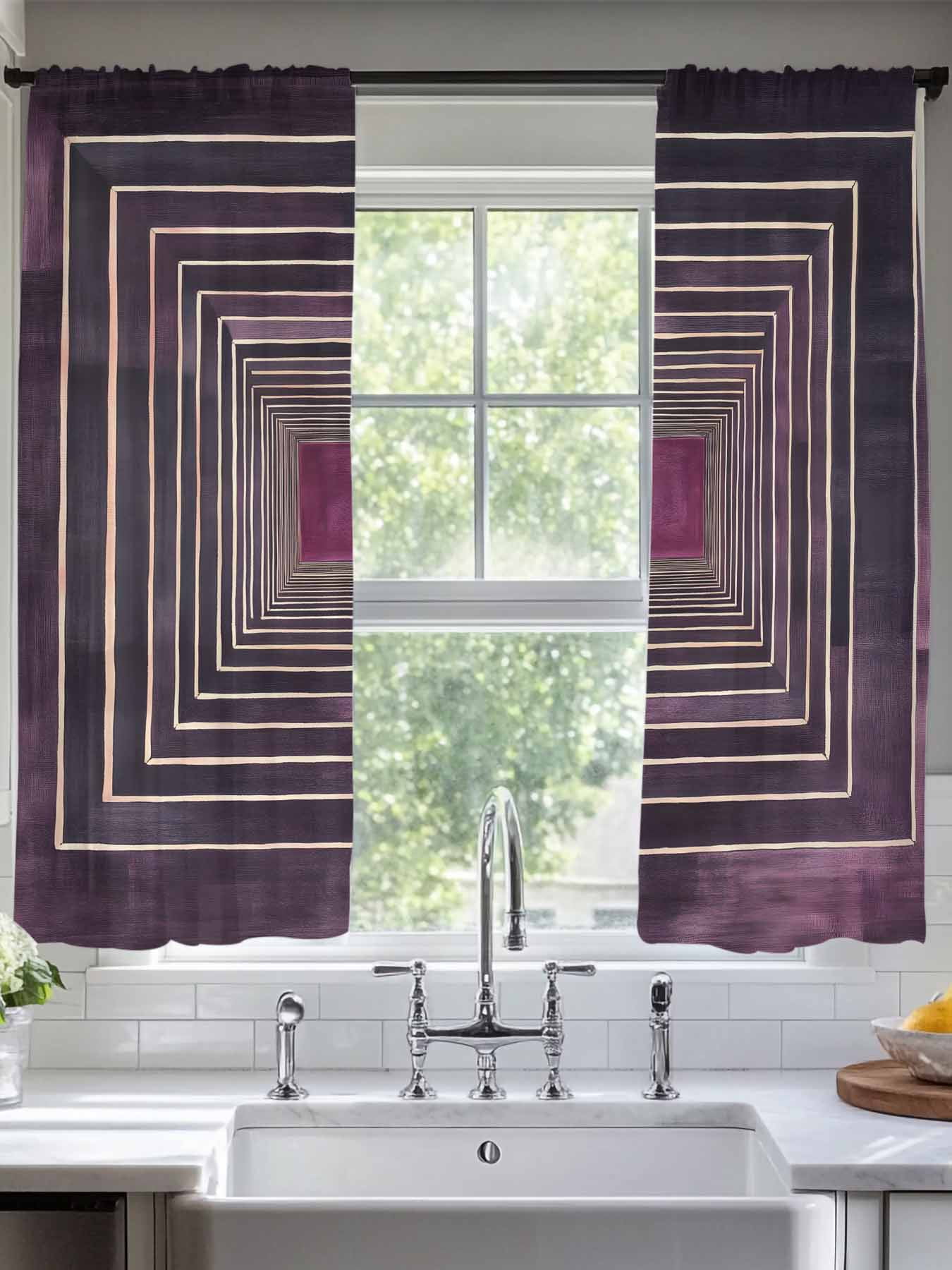 Abstract Line Impressionistic Style Chiffon Sheer Curtains 72 Inches ...