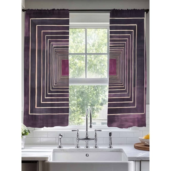 Abstract Line Impressionistic Style Chiffon Sheer Curtains 72 Inches ...