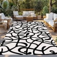 Abstract Line Indoor Outdoor Rugs 6x9 Ft, Retro Black Wave Line Art ...
