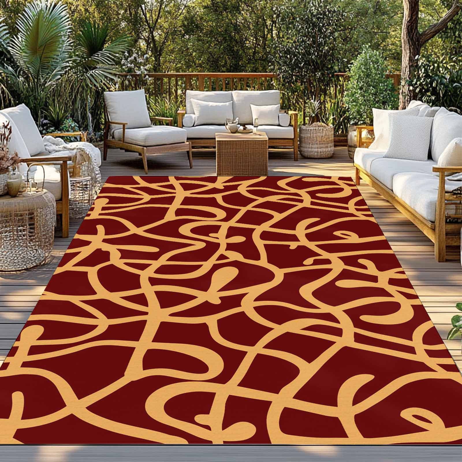 Abstract Line Indoor Outdoor Rugs 6x9 Ft, Retro Pattern Orange Wave ...