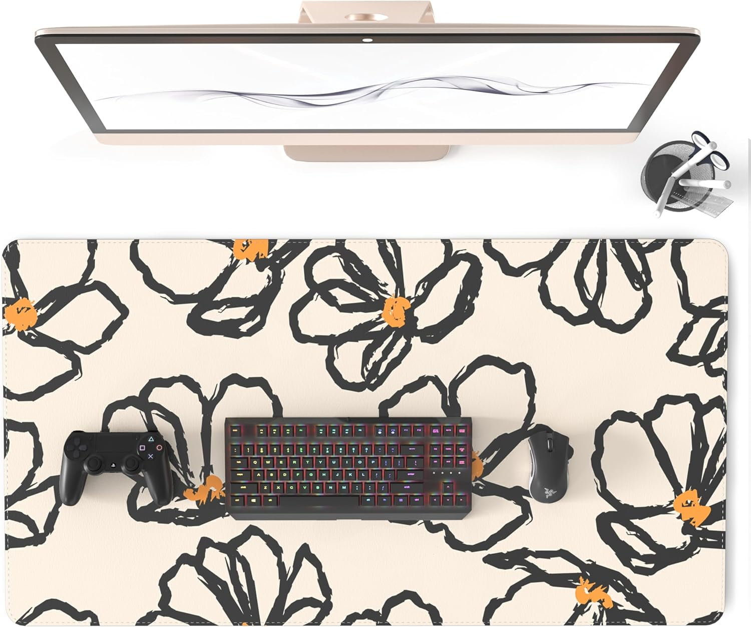 Abstract Line Large Gaming Mouse Pad Waterproof Non-Slip Floral Design ...