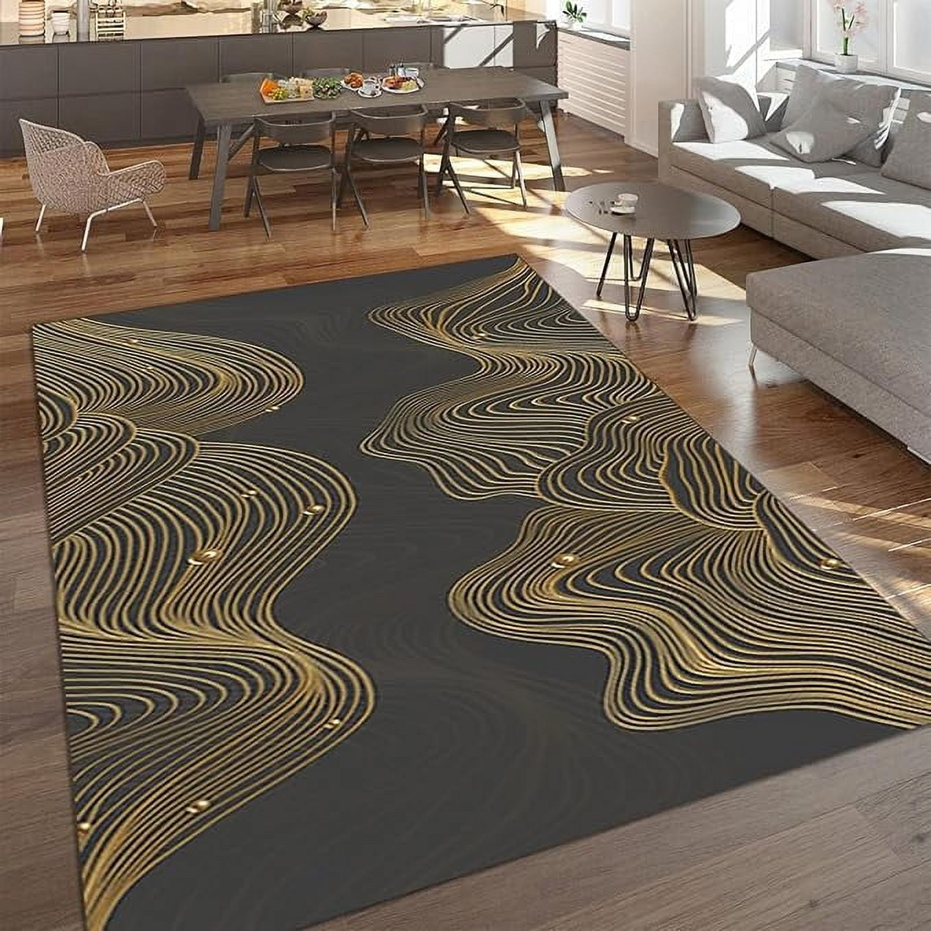 Abstract Line Mountains Drawing Area Rug, Nordic Abstract Gold Line Art ...