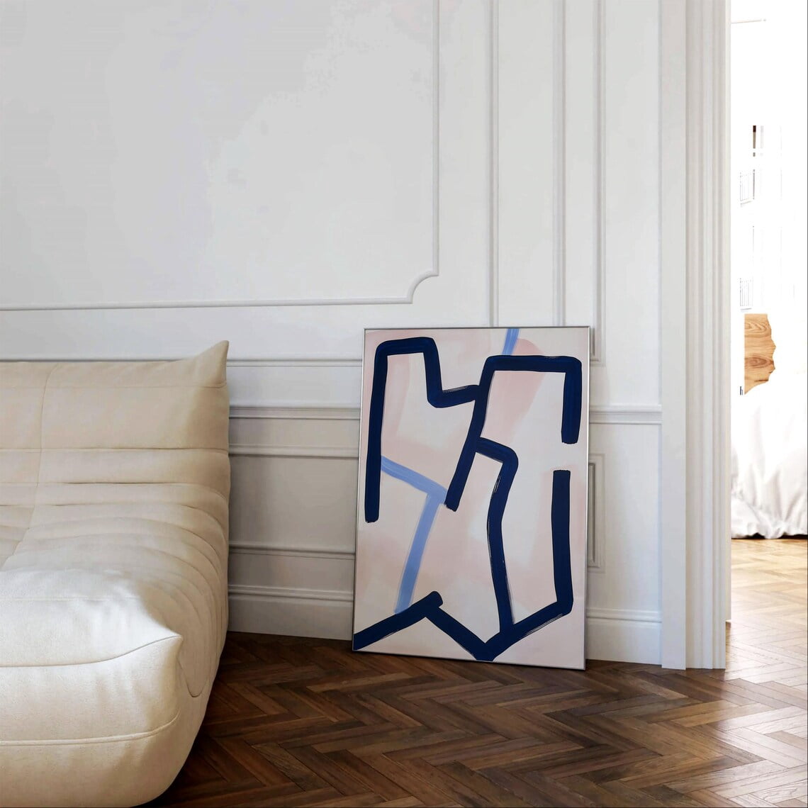 Abstract Line Navy Blue Modern Minimalist, Stretched Canvas - Walmart.com