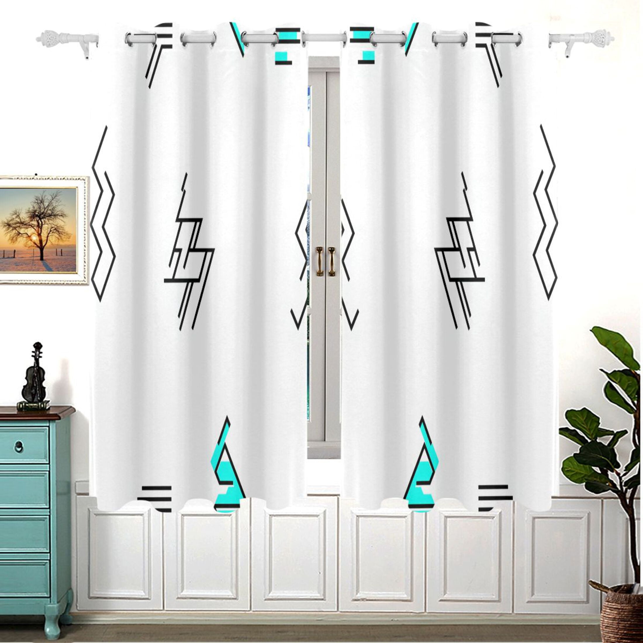 Abstract Line Patterns 63x55in Window Curtain Panels 63x55in 2-Piece ...