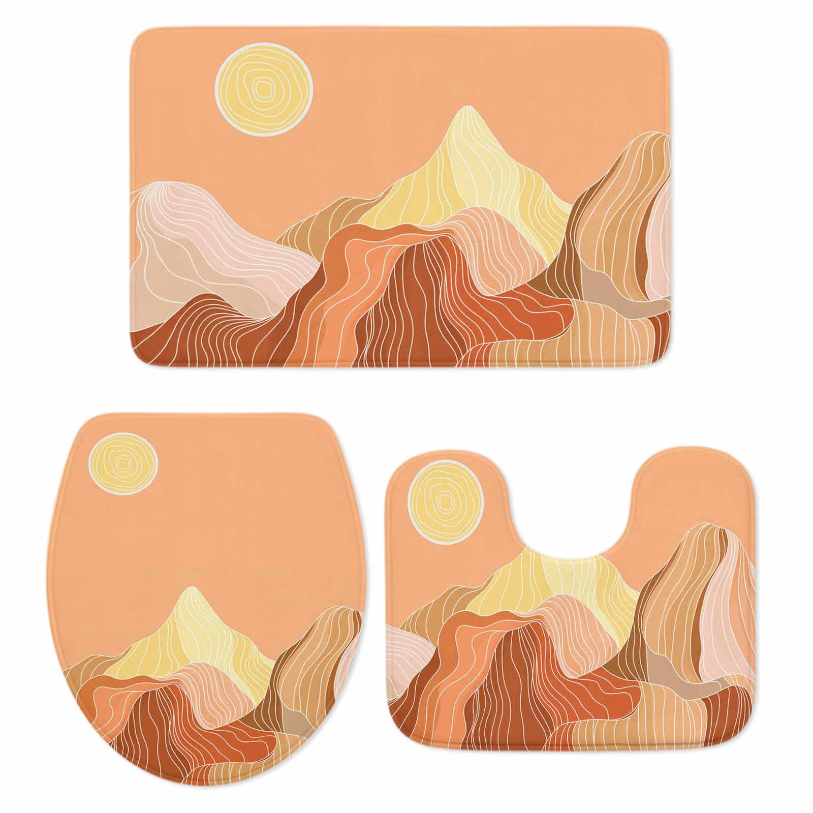 Abstract Line Peaks Bathroom Rugs Set Modern Geometric Lines Sunset ...