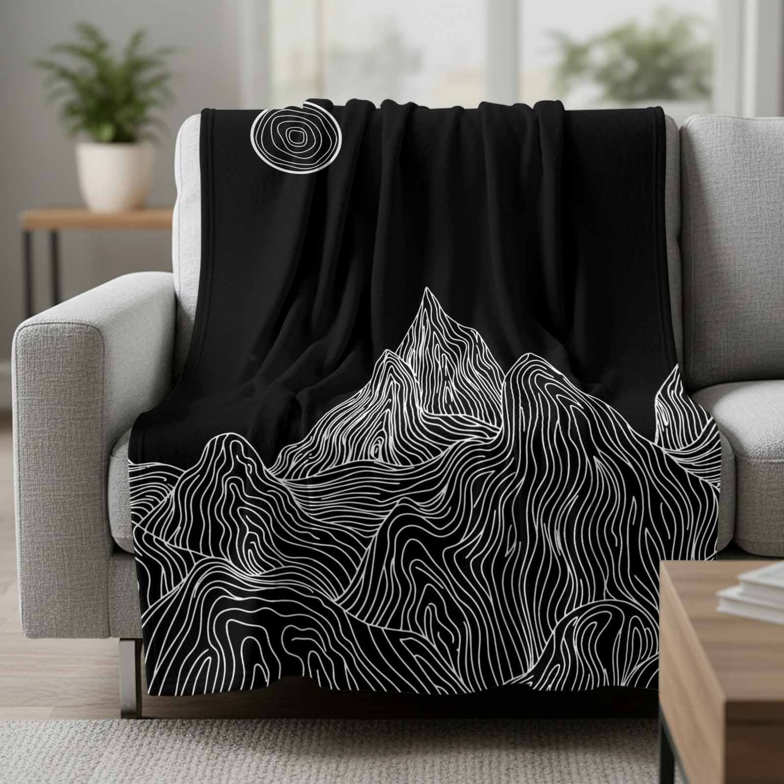 Abstract Line Peaks Fleece Throw Blanket Modern Geometric Lines Sunset ...