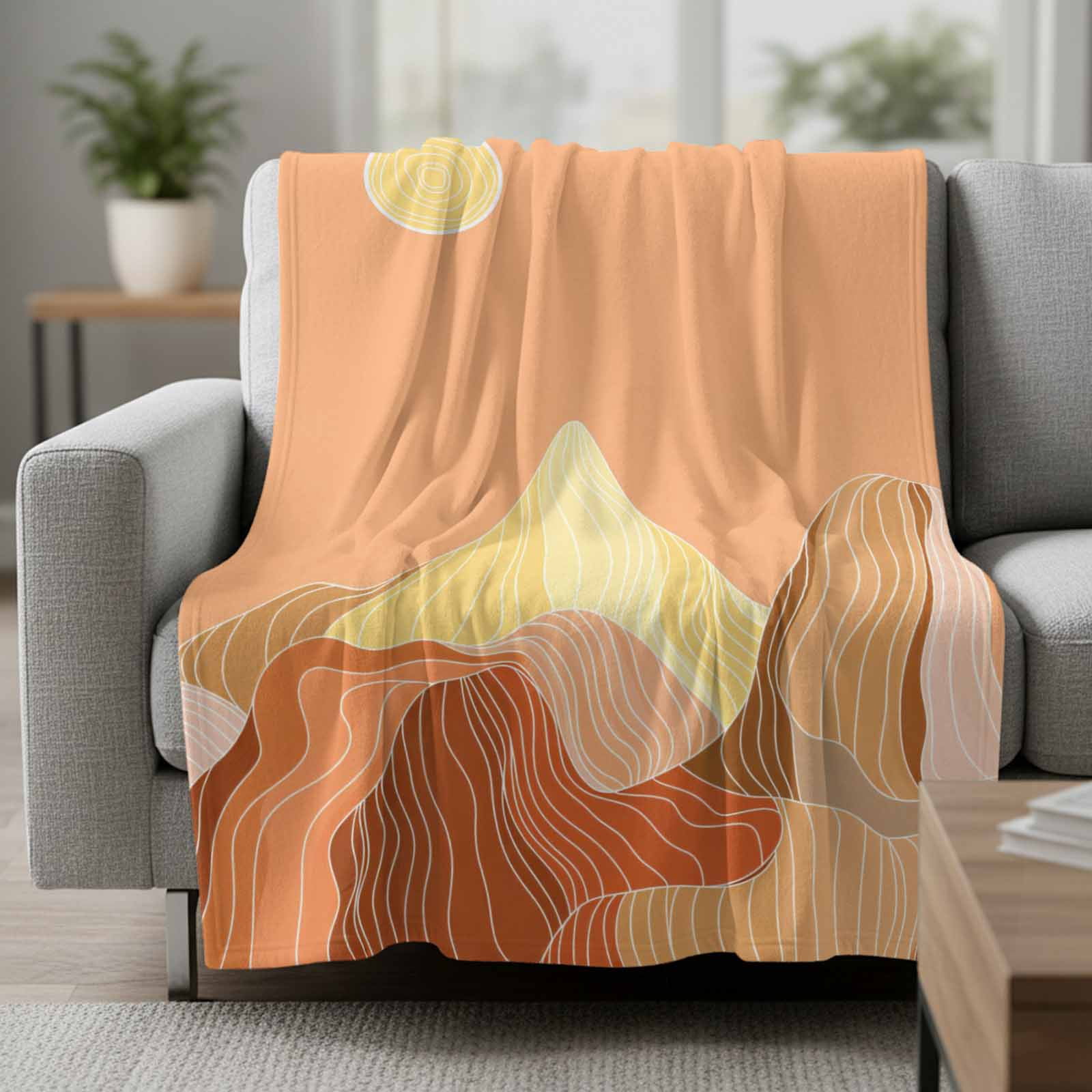Abstract Line Peaks Fleece Throw Blanket Modern Geometric Lines Sunset ...