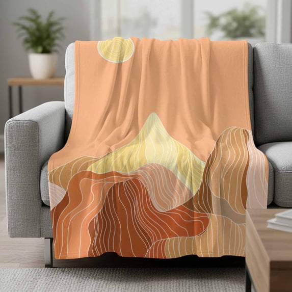 Abstract Line Peaks Fleece Throw Blanket Modern Geometric Lines Sunset ...