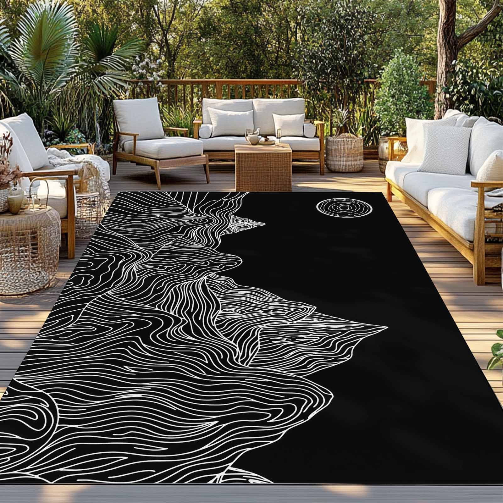 Abstract Line Peaks Indoor Outdoor Rugs 5x7 Ft, Modern Geometric Lines ...