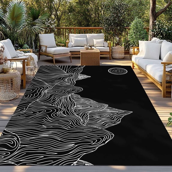 Abstract Line Peaks Indoor Outdoor Rugs 5x7 Ft, Modern Geometric Lines ...