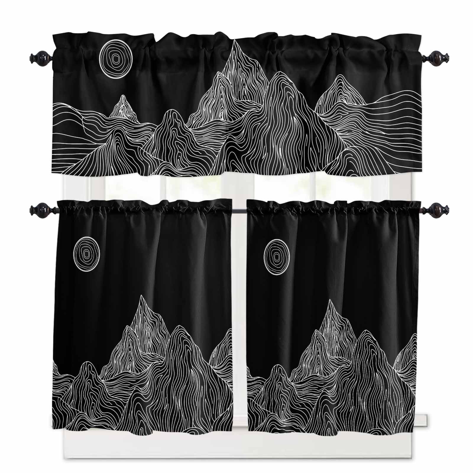 Abstract Line Peaks Kitchen Curtains Valance and Tier Set Modern ...