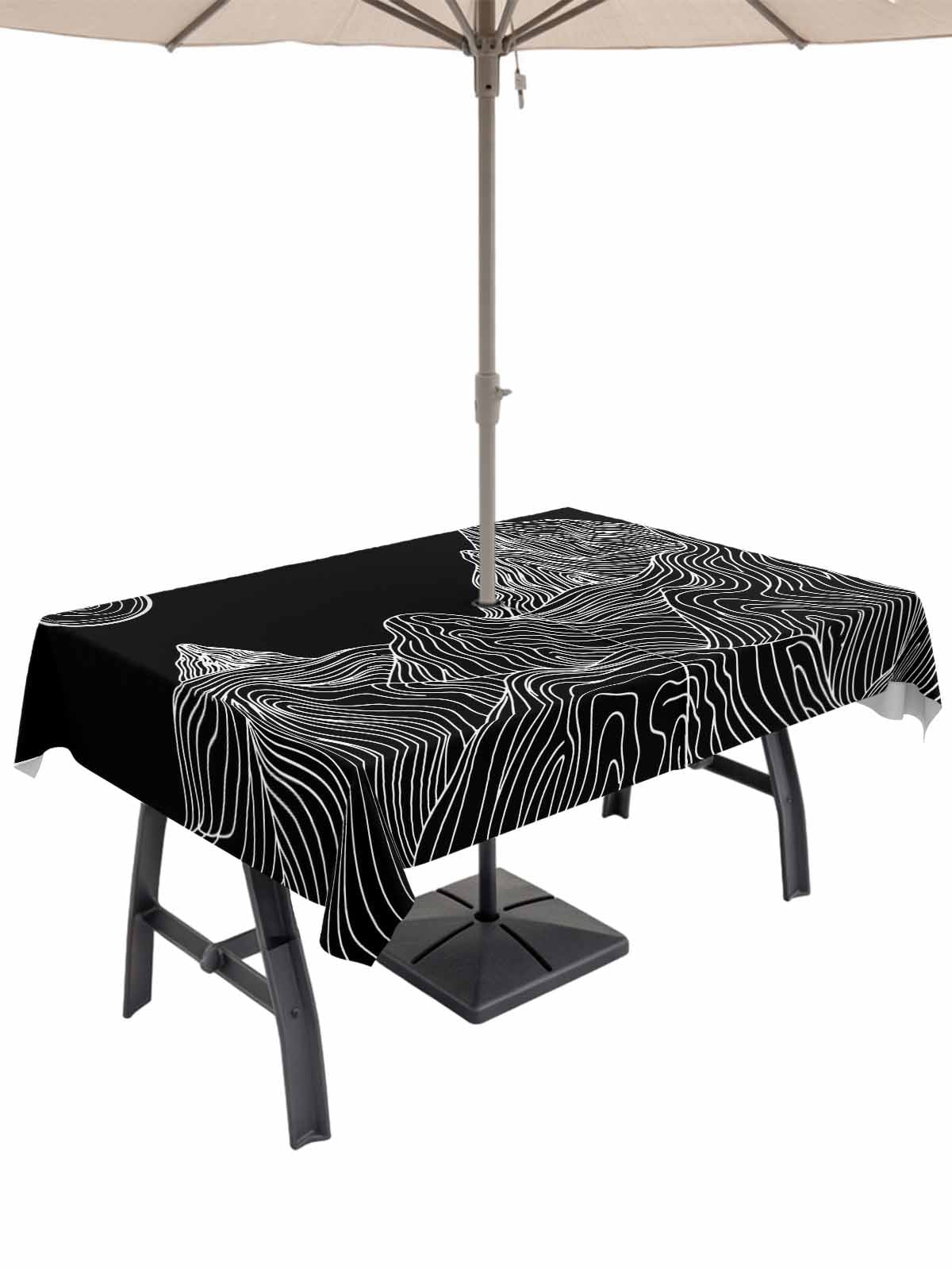 Abstract Line Peaks Rectangle Outdoor Tablecloth with Umbrella Hole ...