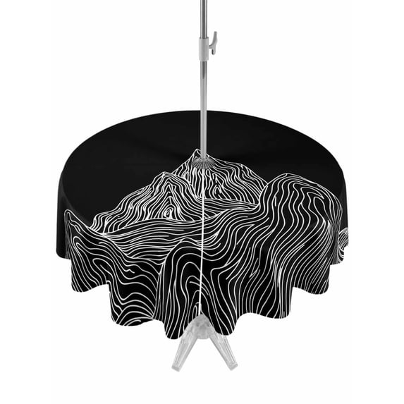 Abstract Line Peaks Round Outdoor Tablecloth with Umbrella Hole Modern ...
