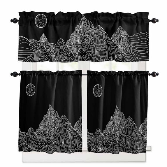 Abstract Line Peaks Window Curtains Valance Set of 3 Modern Geometric ...