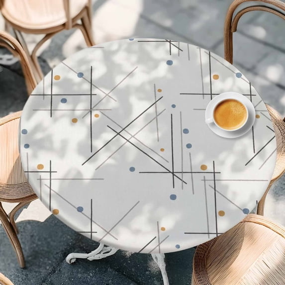 Abstract Line Polka Dot Round Fitted Tablecloth with Elastic Edge ...