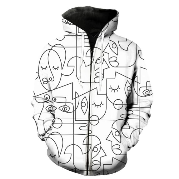 Abstract Line Portrait Men's Zipper Hoodie Fashion Oversized 3D Print ...