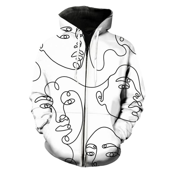 Abstract Line Portrait Men's Zipper Hoodie Fashion Oversized 3D Print ...