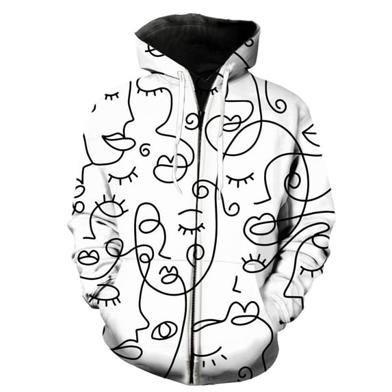 Abstract Line Portrait Men's Zipper Hoodie Fashion Oversized 3D Print ...