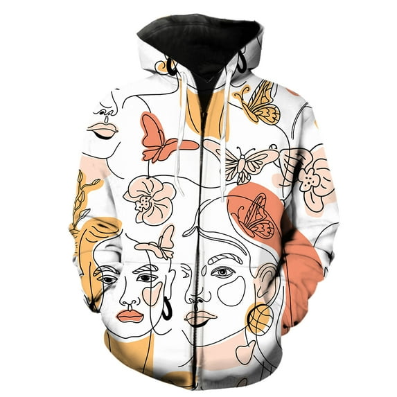 Abstract Line Portrait Men's Zipper Hoodie Fashion Oversized 3D Print ...