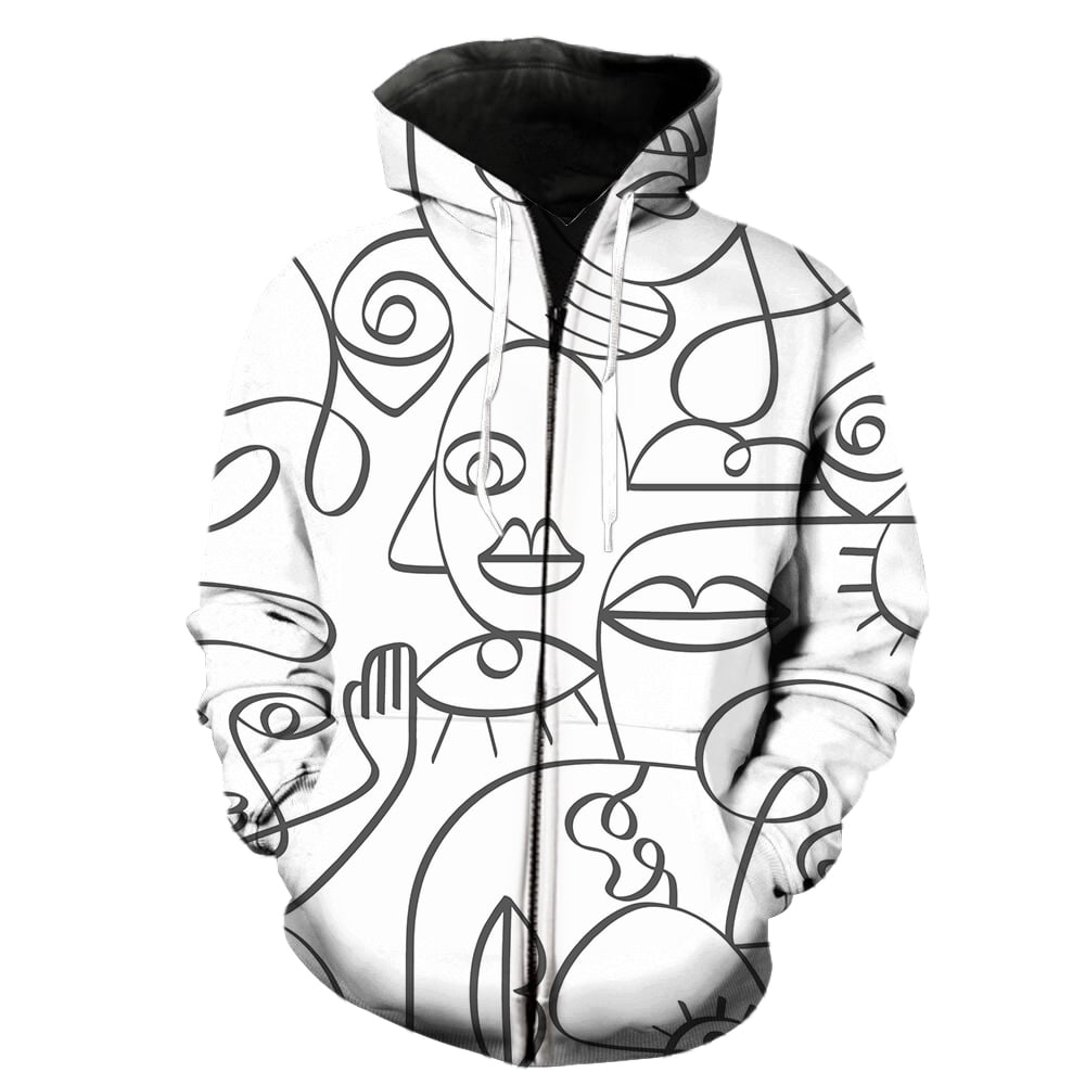 Abstract Line Portrait Men's Zipper Hoodie Harajuku Oversized Fashion ...