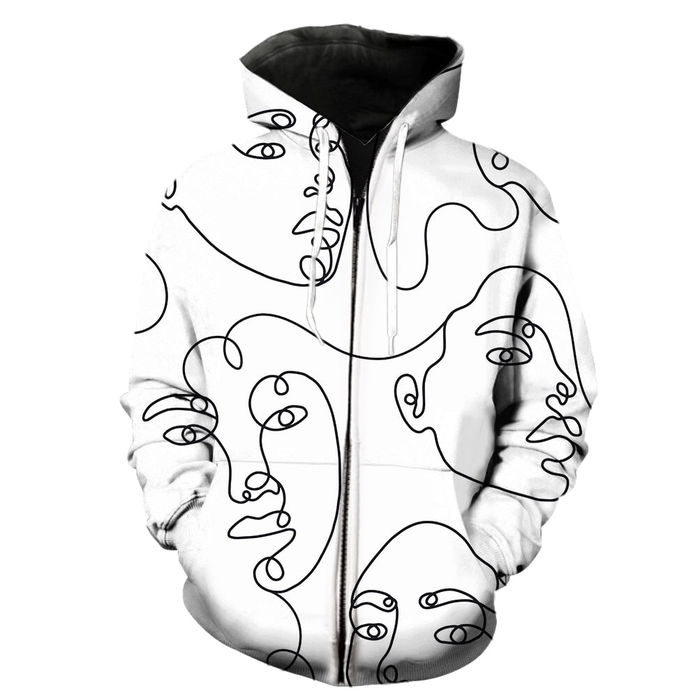 Abstract Line Portrait Men's Zipper Hoodie Harajuku Oversized Fashion ...
