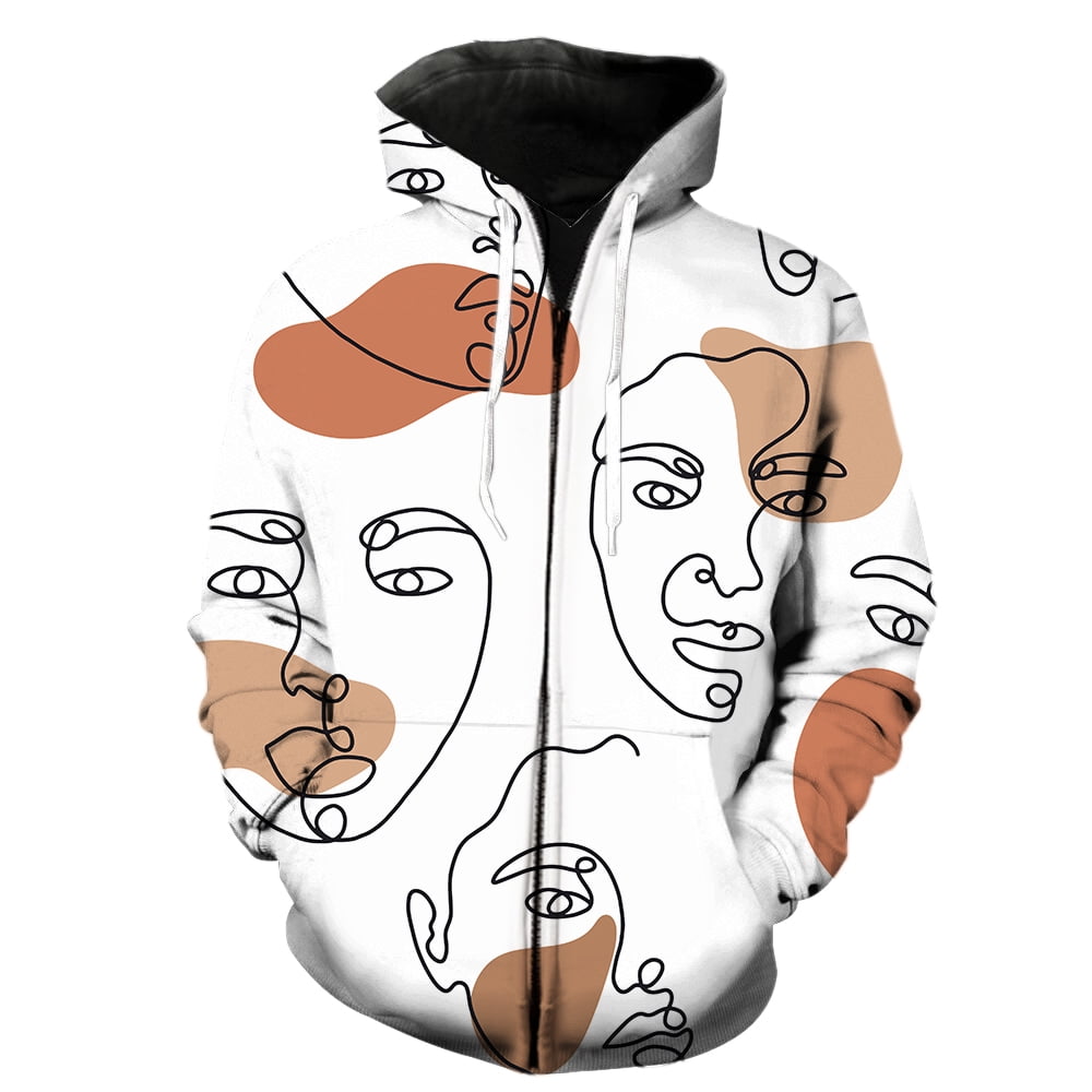 Abstract Line Portrait Men's Zipper Hoodies Long Sleeve Spring ...