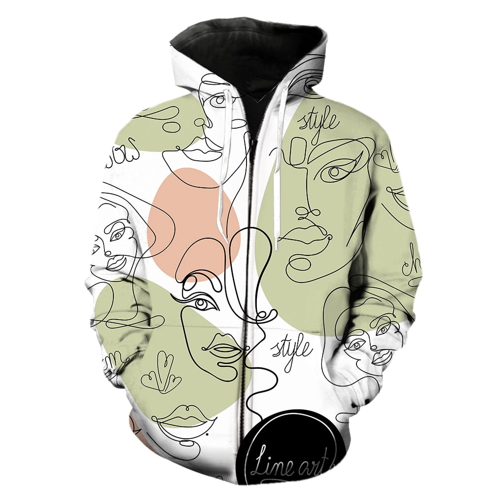 Abstract Line Portrait Men's Zipper Hoodies Long Sleeve Spring ...
