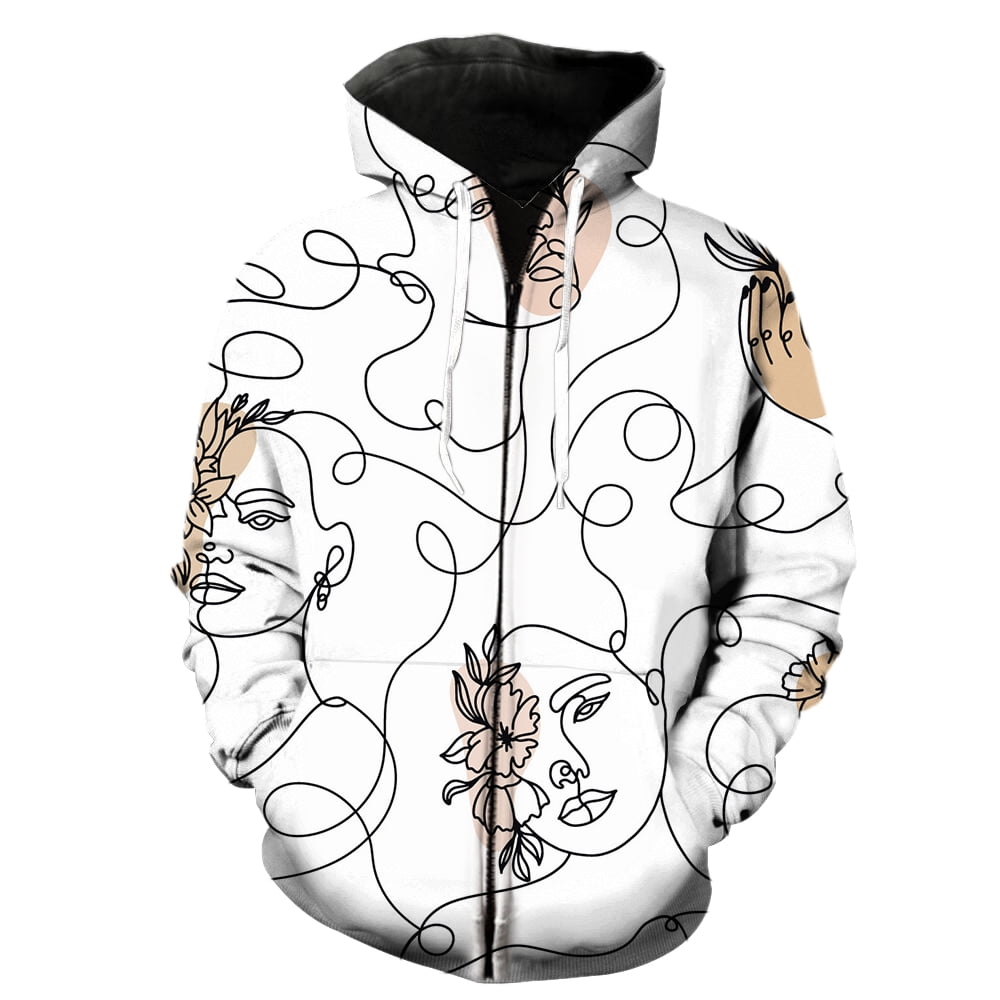 Abstract Line Portrait Men's Zipper Hoodies Long Sleeve Spring ...