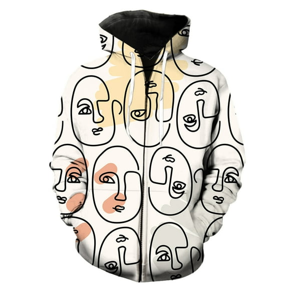 Abstract Line Portrait Men's Zipper Hoodies Long Sleeve Spring ...