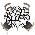 Abstract Line Round Fitted Table Cover Retro Black Wave Line Art White ...