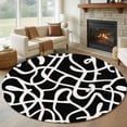 Abstract Line Round Rug 5Ft Retro White Wave Line Art Black Minimalist ...