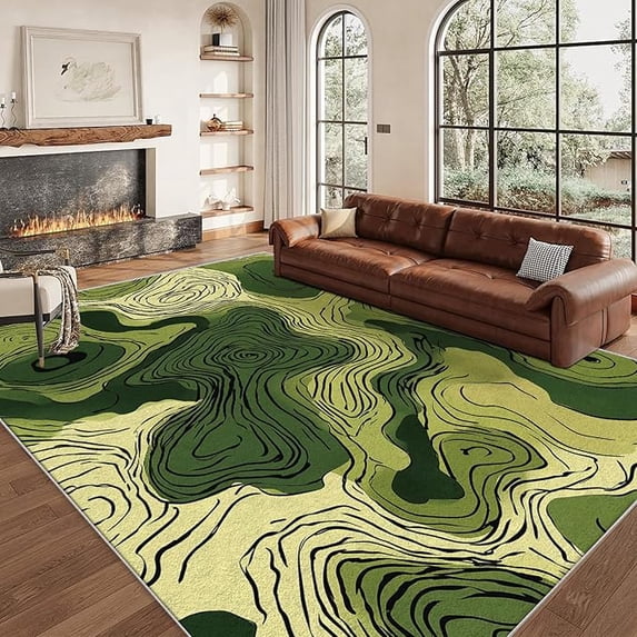 Abstract Line Rug, Green Modern Area Rugs for Living Room Bedroom ...