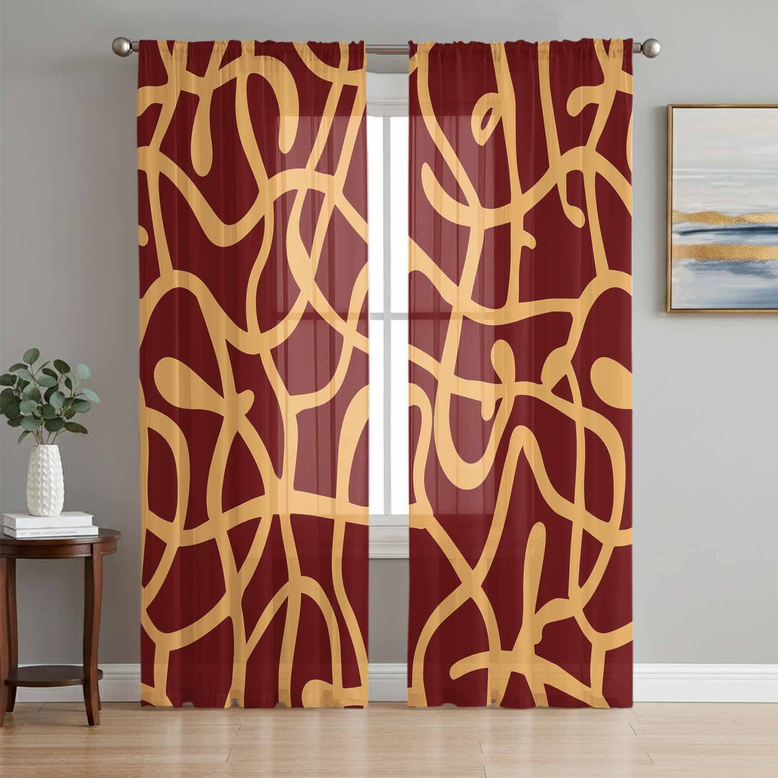 Abstract Line Sheer Curtains for Living Room Bedroom, Retro Pattern ...