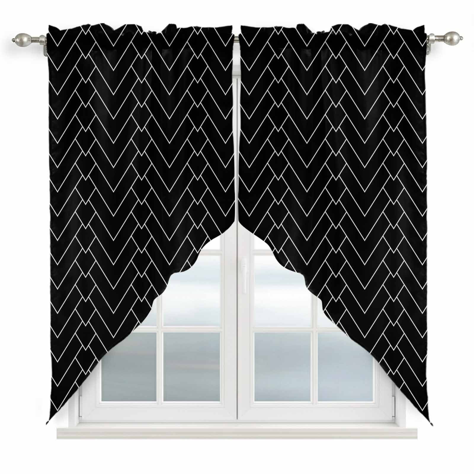 Abstract Line Swag Curtain Valance for Window 2 Panels Herringbone ...