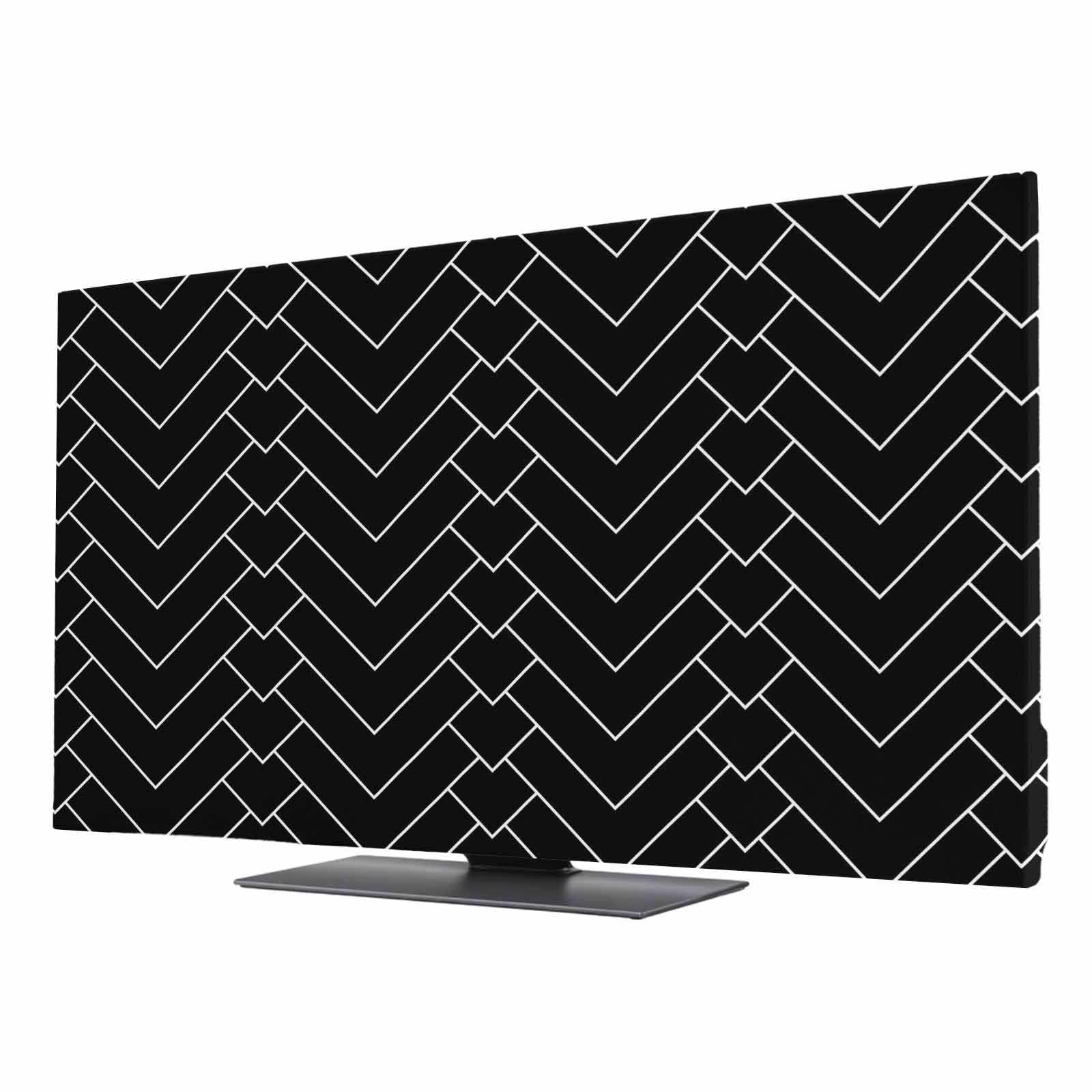 Abstract Line TV Dust Cover 24 Inch, Herringbone Black White Modern ...