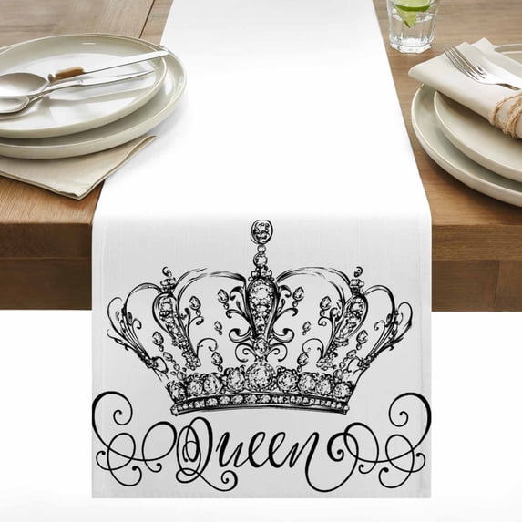 Abstract Line Table Runner 13x108 inch Retro Simple Black Crown Decor ...