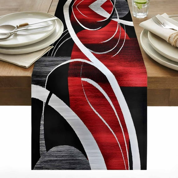 Abstract Line Table Runner 13x48 inch Retro Dark Art Cotton Linen ...