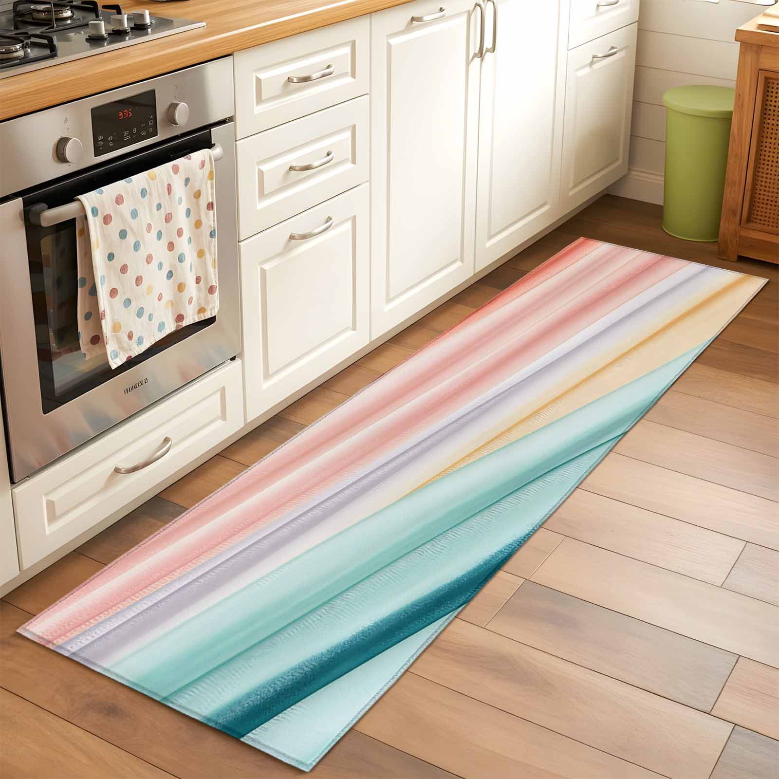 Abstract Line Texture Runner Rugs 2x6 ft Pink Blue Yellow Watercolor ...