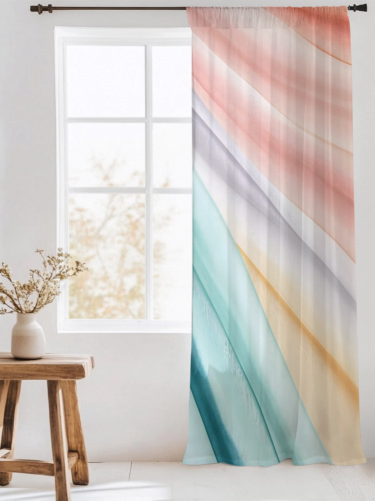 Abstract Line Texture Sheer Curtains 96 Inch Long 1 Panel Pink Blue ...