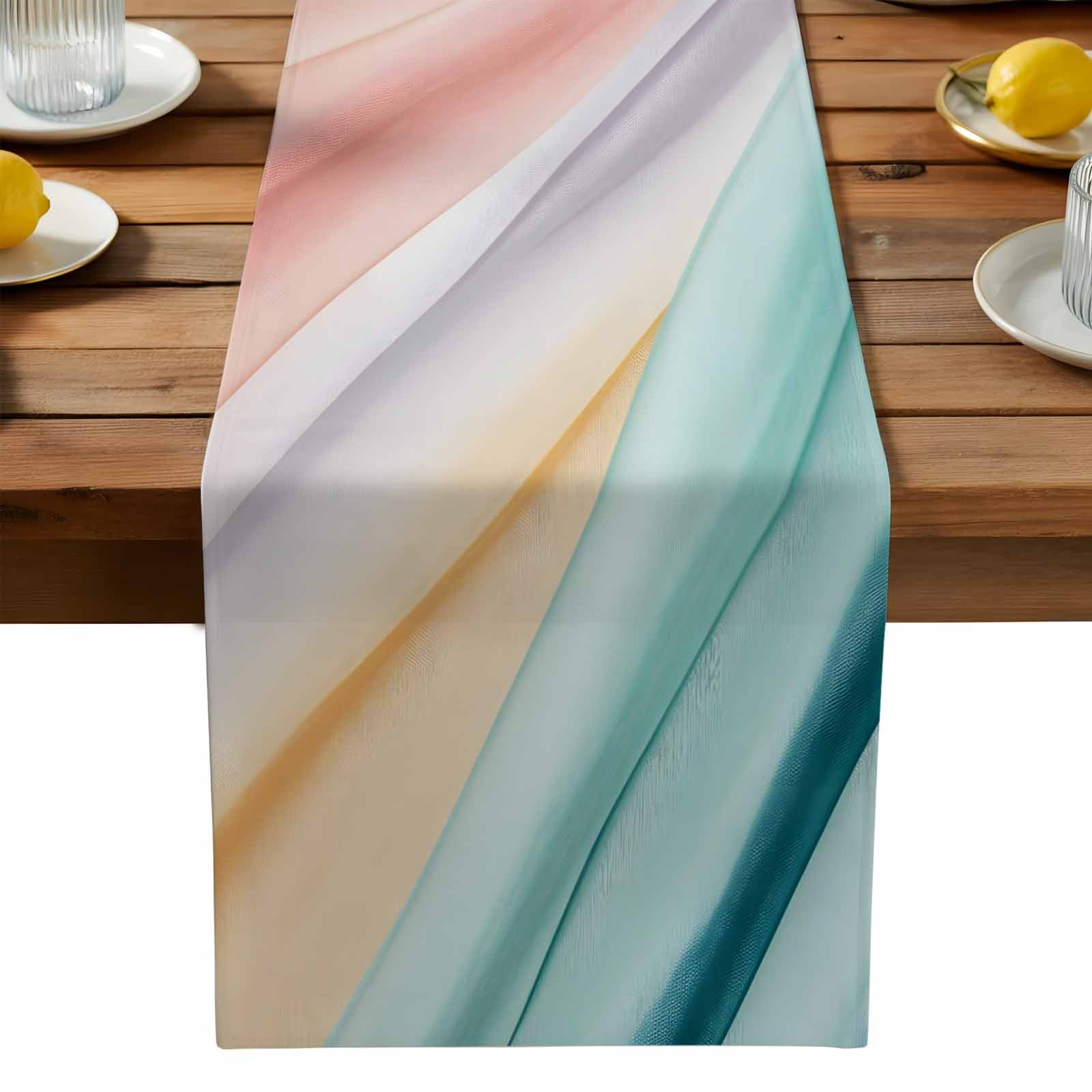 Abstract Line Texture Table Runner, Pink Blue Yellow Watercolor Modern ...