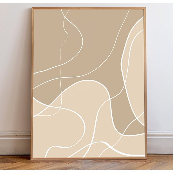 Abstract Line Wall Art, Beige & White, , Diy Home Decor, Minimalist ...