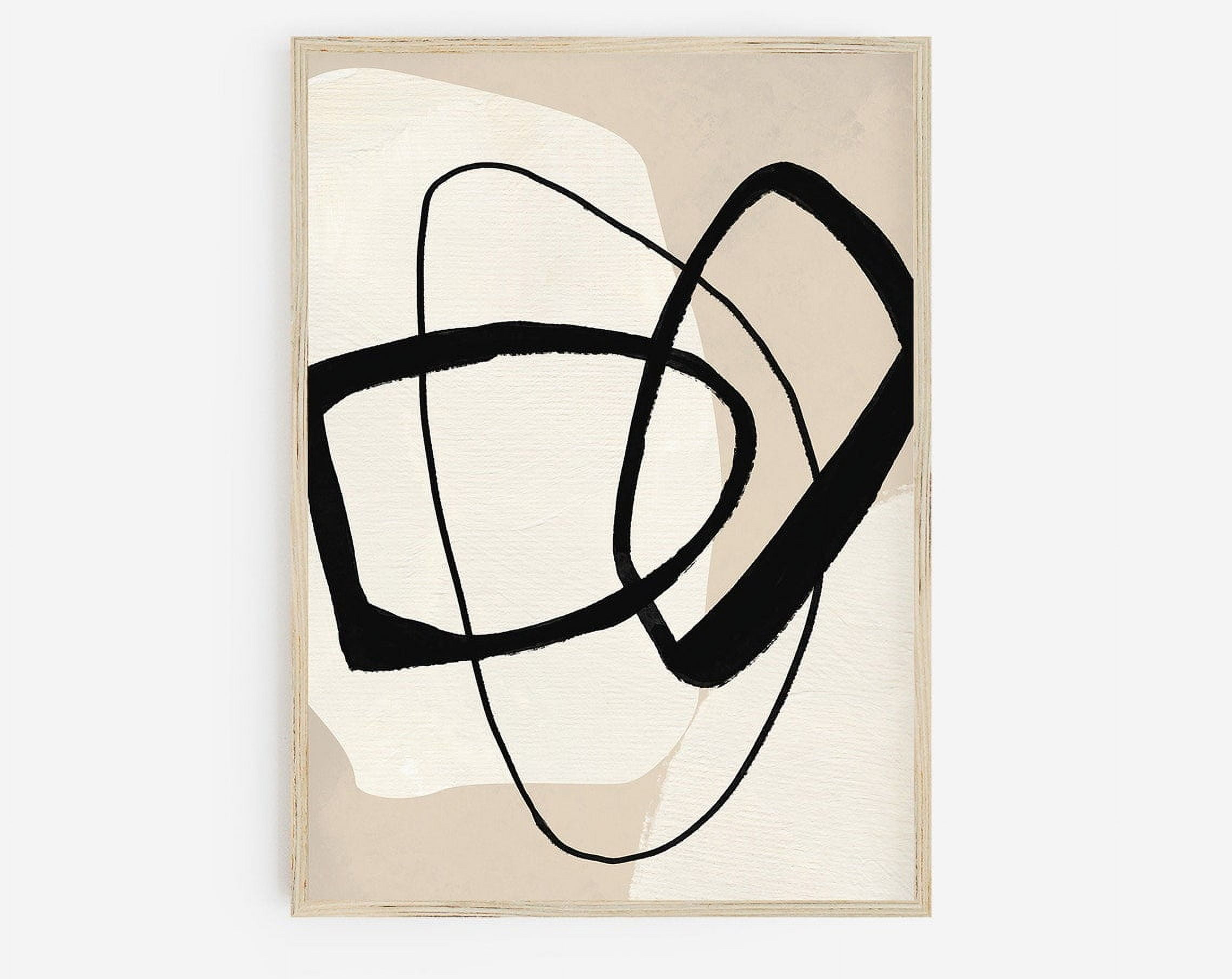 Abstract Line Wall Art Print Black Beige Modern Art Watercolor Shapes ...