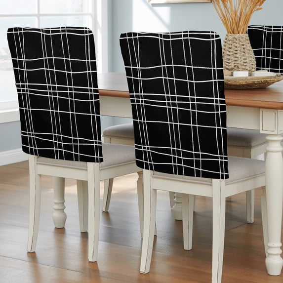 Abstract Line White Lattice on Black Chair Covers Set of 4 ...